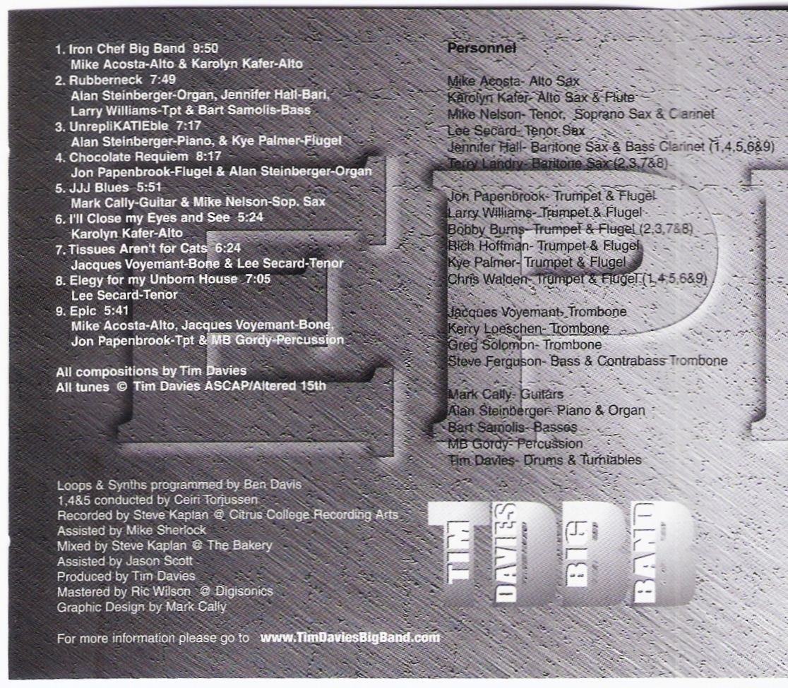 TIM DAVIES BIG BAND Epic CD 2002 mike acosta MARK CALLY karolyn kafer ...
