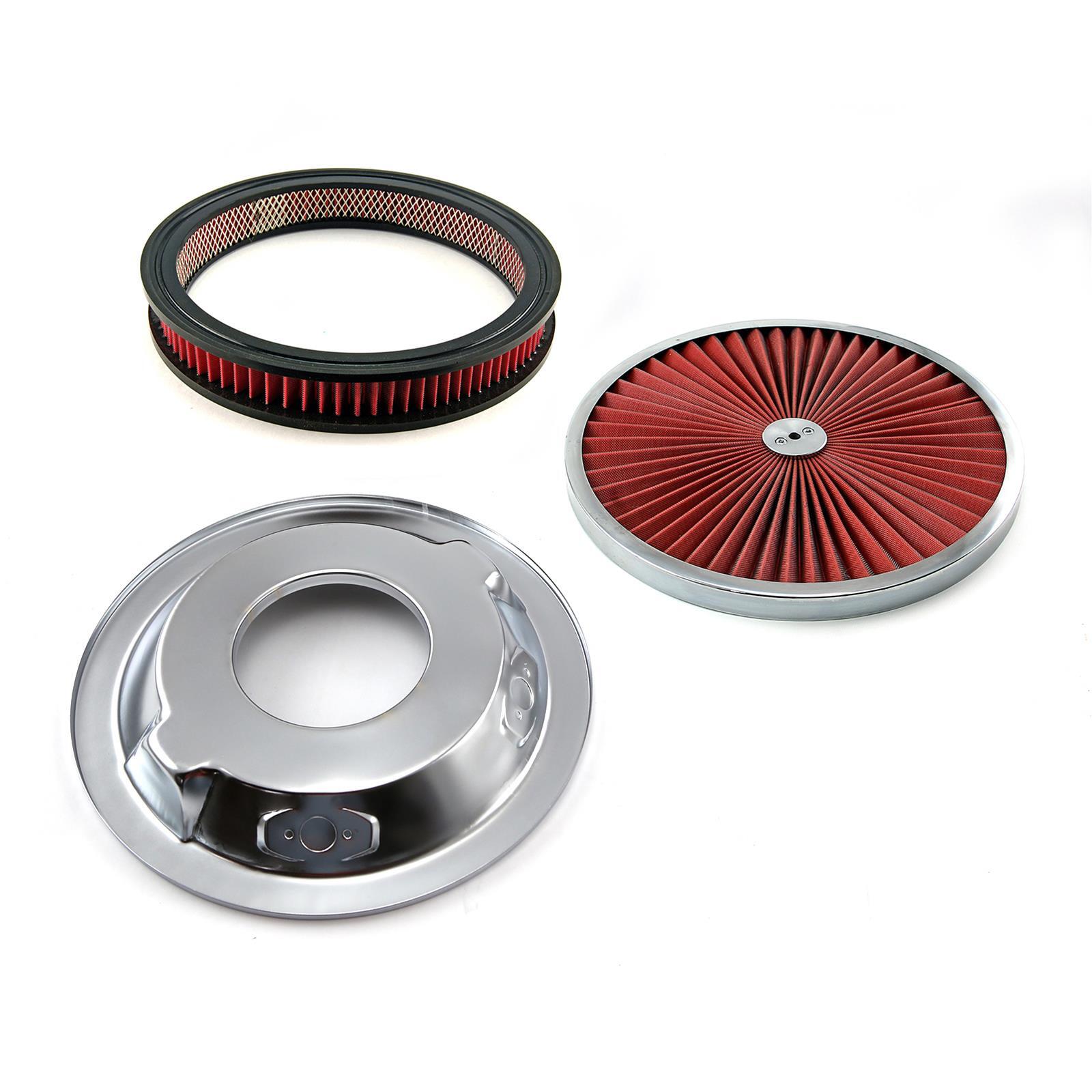 CHEVY SMALL BLOCK CHROME HI FLOW AIR CLEANER 14x2" DROP BASE 327 350 ...