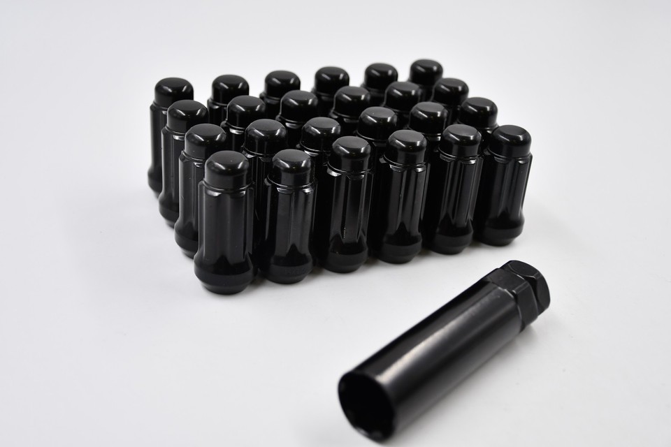 Set 24 Lug Nuts Spline Lug Nut Kit Black 14mm x 1.5 1.9" Tall M14x1.5 6 ...