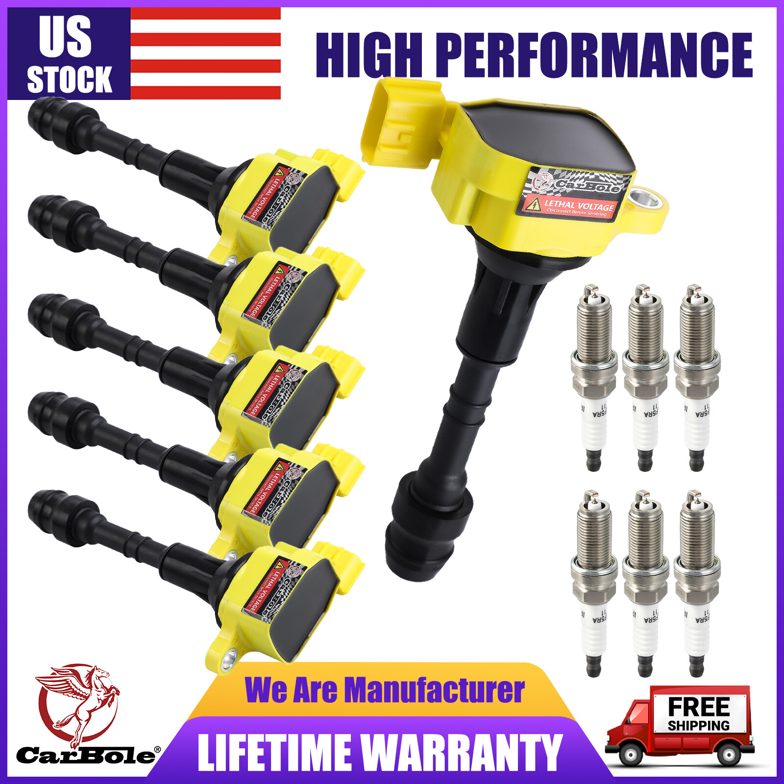 6 Pack Ignition Coil & Platinum Spark Plug For 2005-2011 Nissan ...