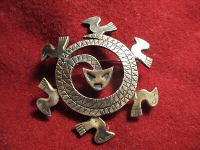Vintage Silvertone "CORO" Mayan AZTEC Serpent Snake & Bird Brooch or ...