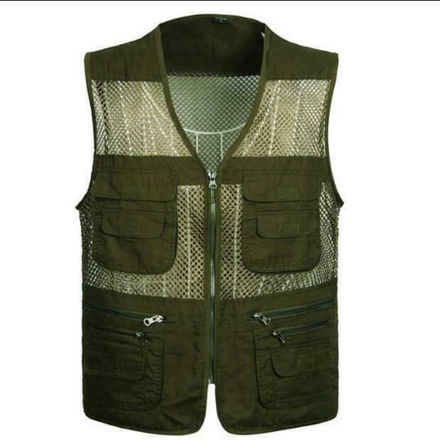 Mens Mesh Breathable Sleeveless Khaki Waistcoat Jacket L-4XL Fishing ...