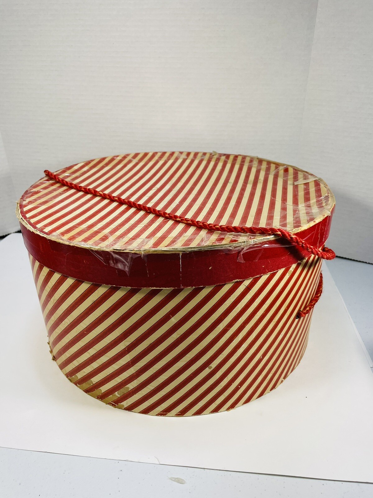 Lot of 2 Large Vintage Round Cardboard Clear See Thru Sides Striped Hat ...