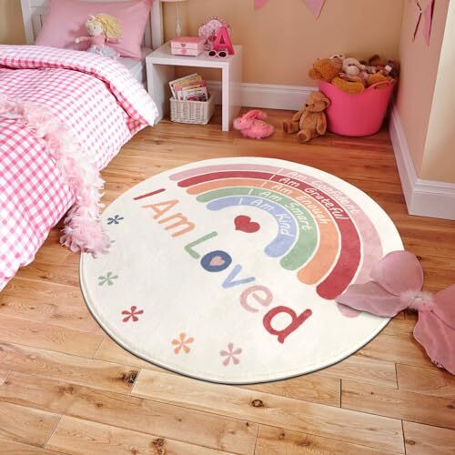 Boho Rainbow Round Rug,Washable Kids Rug Ultra Soft Nursery 47" Round ...