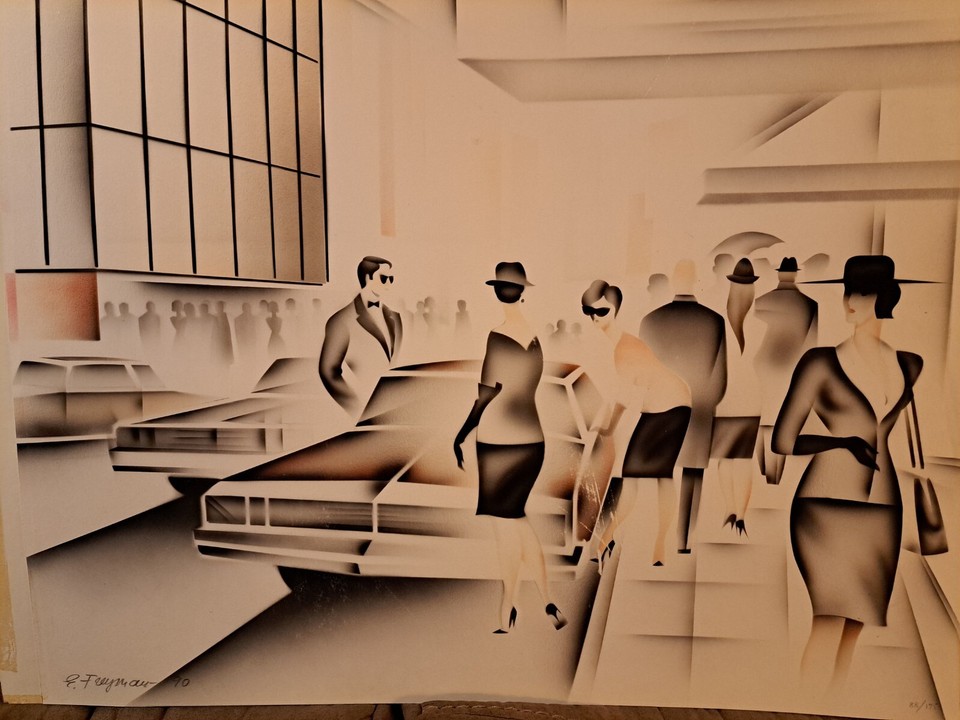 Vintage Limited Ed Print - Erik Freyman -Auto Showroom Scene - 1990 88/ ...