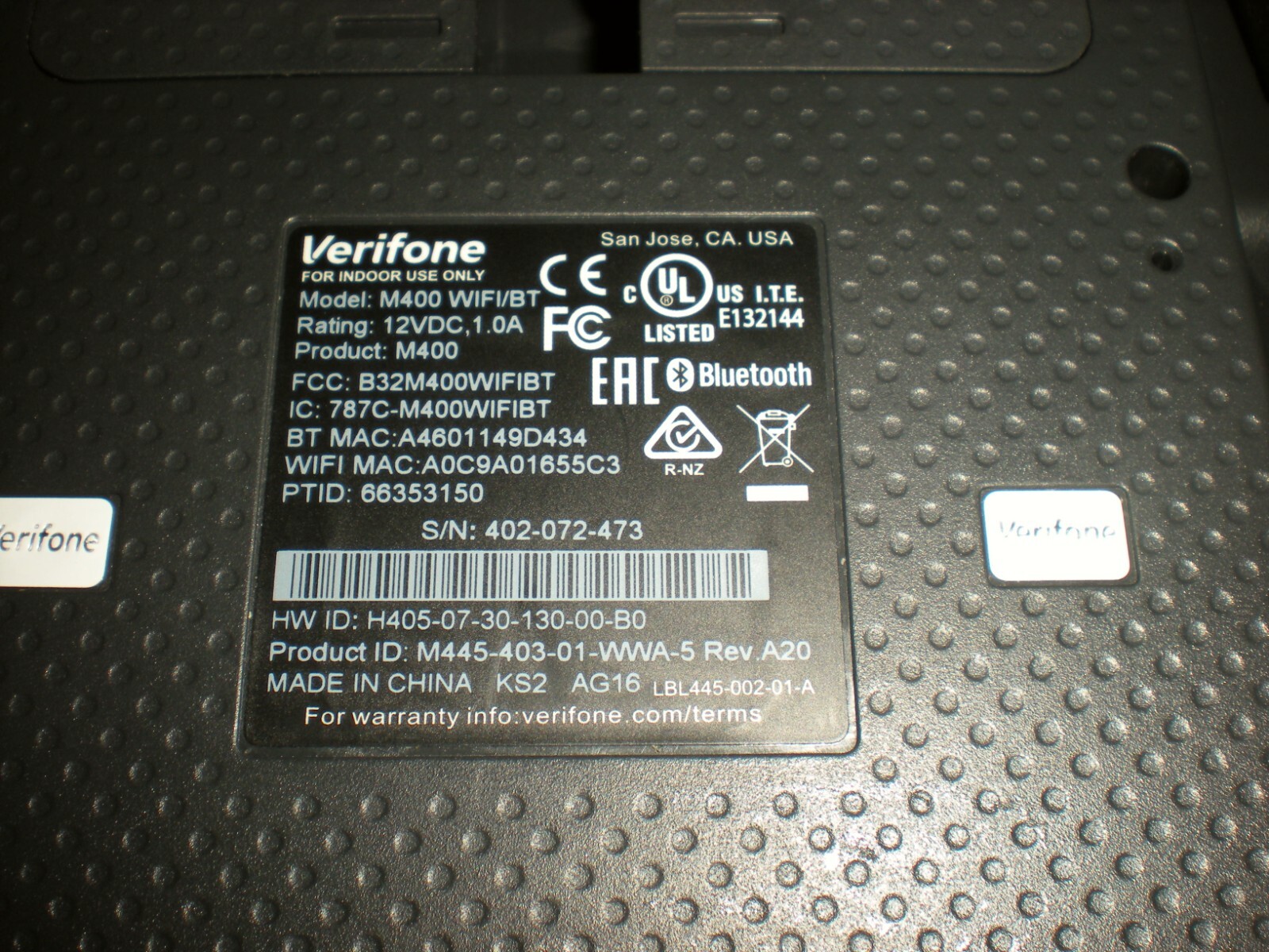 Verifone M400 WIFI/BT Credit Card Payment Terminal w/Stylus ONLY NO ...