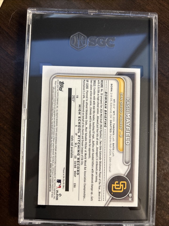 2024 Bowman Draft Paper Kash Mayfield San Diego Padres #BD-70 SGC 9 ...