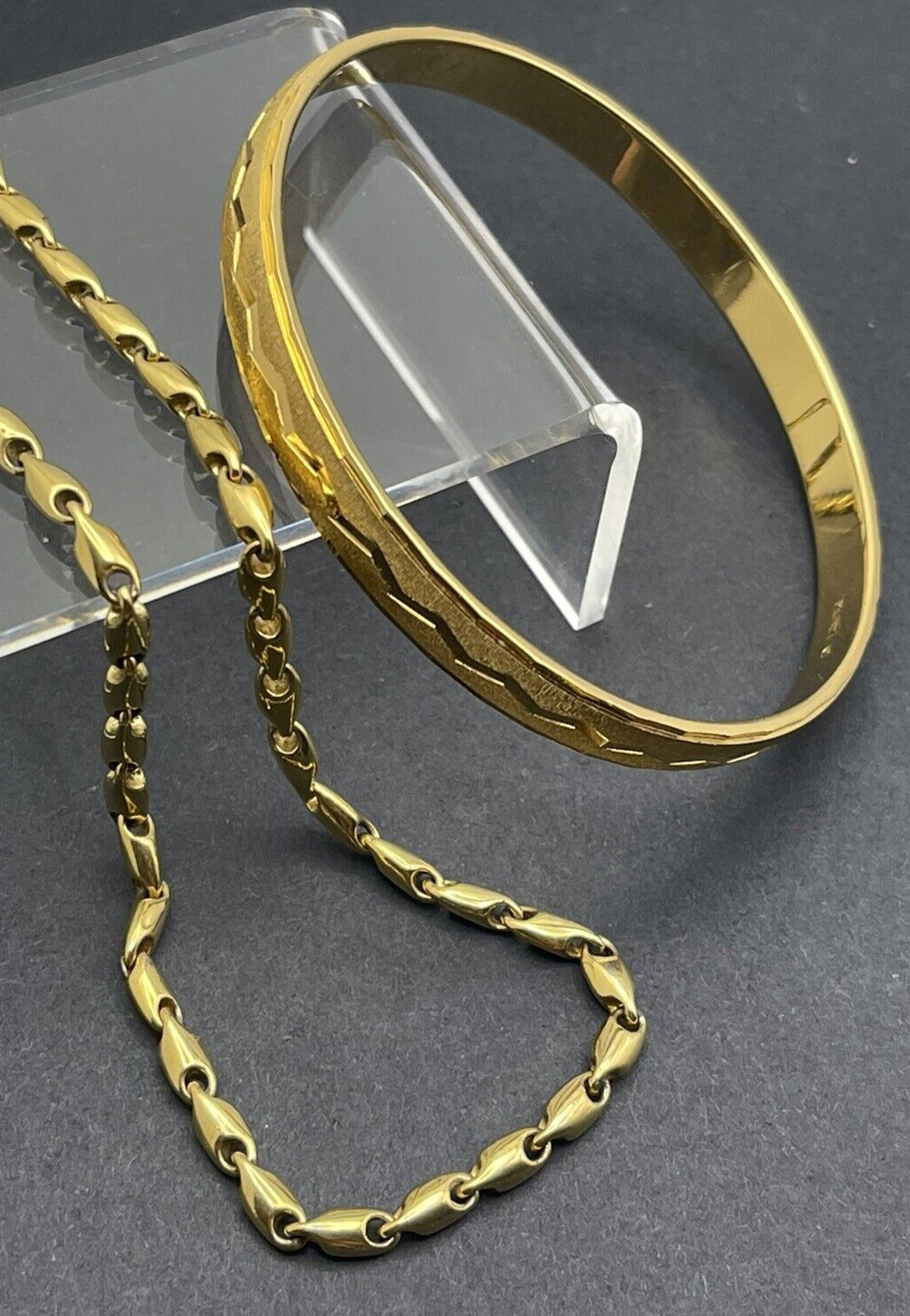 Monet Vintage Gold Link Necklace & Brushed Metal Etc… - Gem