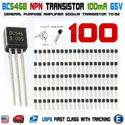 100pcs Transistor NPN BC546 BC546B 0.1A 65V Amplifier USA | eBay
