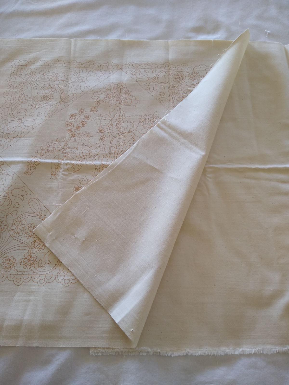 vintage cotton fabric stamped hand embroidery pattern w/ backing FLORAL ...