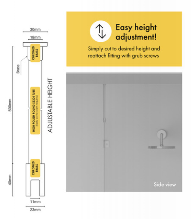 Shower Glass Panel Vertical Stabilizer/Support Bar (Chrome)--8/10mm ...