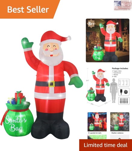 Gigantic 8ft Illuminated Santa Claus Inflatable - Gift Bag - LED Lights ...