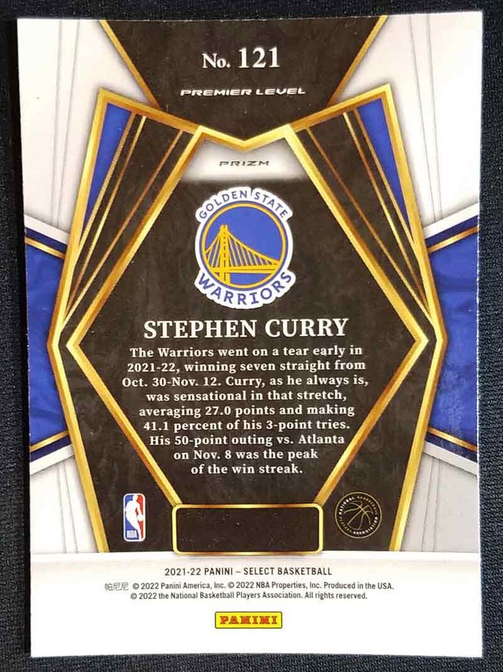 2021-22 Select #121 Stephen Curry Orange Flash Golden State Warriors NM ...