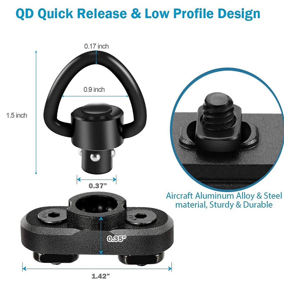 2 Point Sling Strap/QD M-LOK Swivel Mount /D Ring Loop ButtStock Sling ...