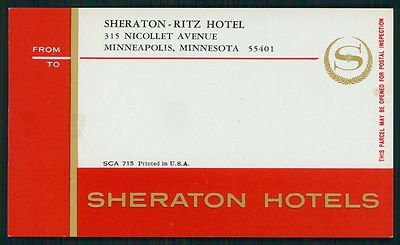 SHERATON Hotel luggage label MINNEAPOLIS, Minnesota, USA Vintage | eBay