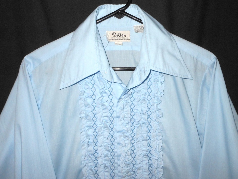 Vintage Ruffle Tuxedo Shirt Sky Blue Delton Formal Dance Wedding Prom ...
