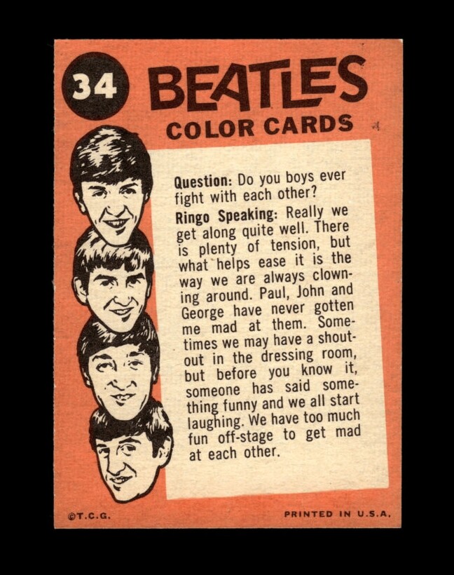 1964 Beatles Color Set-Break # 34 Paul, John, Ringo Ringo Speaking EX ...