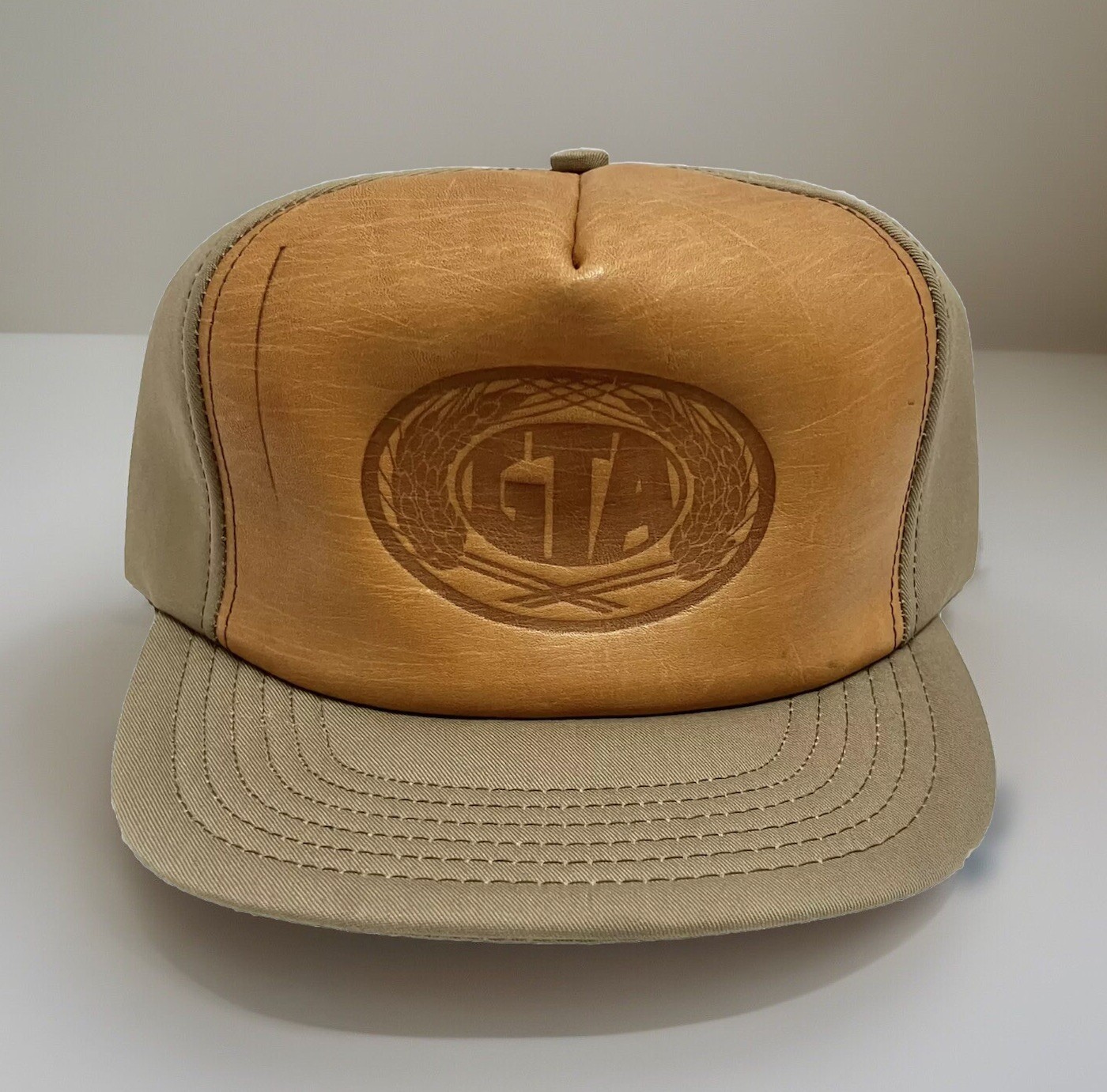 GTA Feeds Vintage Leather Snapback Trucker Hat Cap Made in USA Farming ...