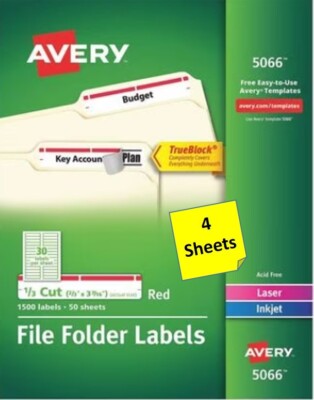 [4 Sheets] Avery 5066 Red File Folder Labels 2/3" x 3 7/16" | eBay