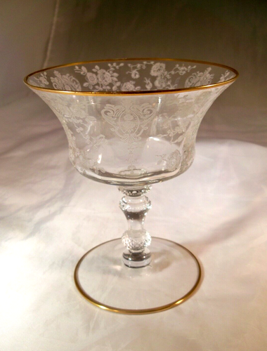 CAMBRIDGE ROSE POINT CRYSTAL GOLD TRIM #3500 4-5/8" TALL 7-OUNCE LOW ...