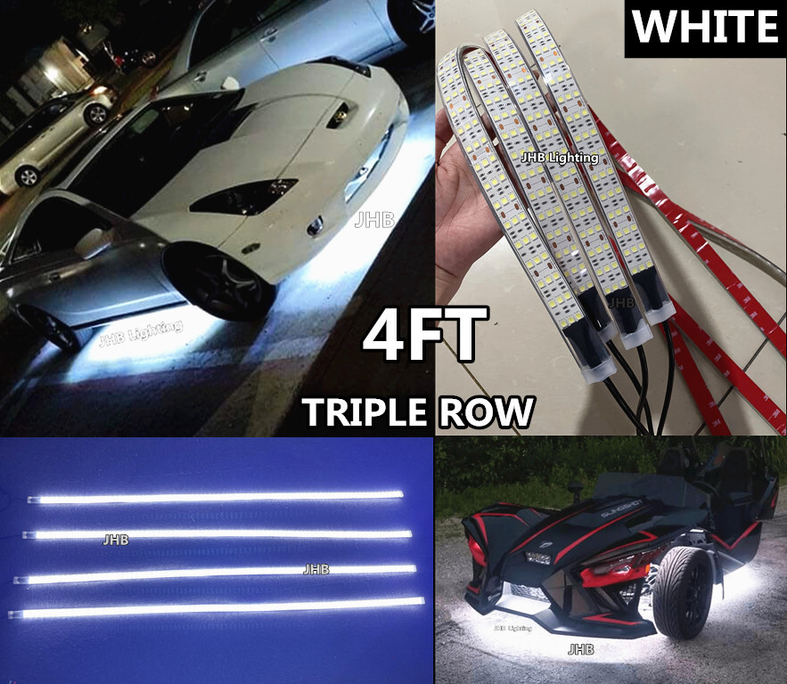 IP68 PURE WHITE 4FT 6.5FT TRIPLE ROW Strobe LED Underglow Wheel Strips ...