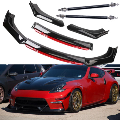 Front Bumper Lip+Red Layer Splitter Spoiler+Strut Rods For Nissan 370Z ...