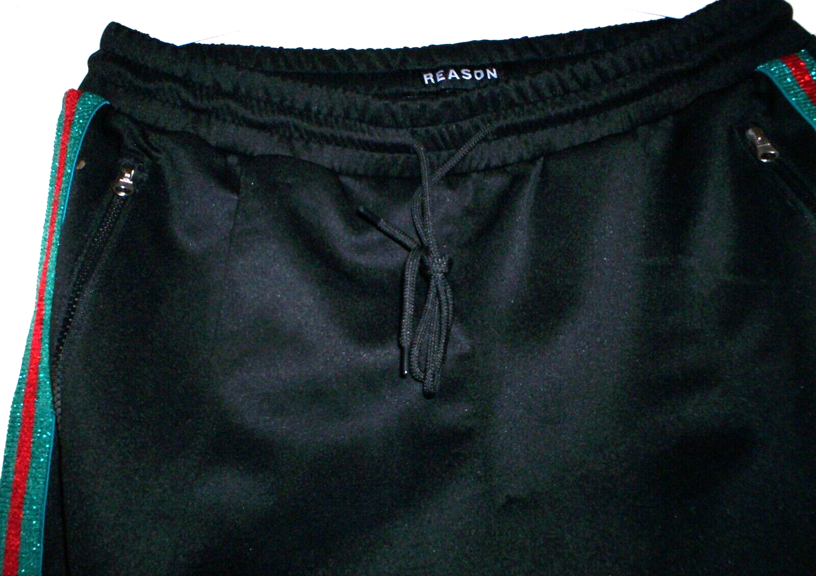 Vintage REASON Black Track Suit -PANTS ONLY-SZ L Red & Green Accenting ...