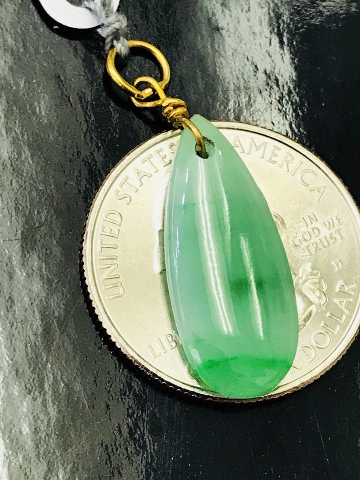 14k Solid Yellow gold Natural A Jade Pear shape tear drop Pendant | eBay