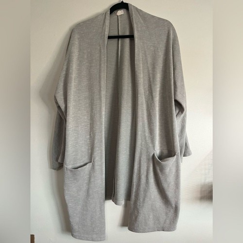 DONNI. Open Front Ribbed Knit Duster Cardigan OSFA Gray Striped | eBay