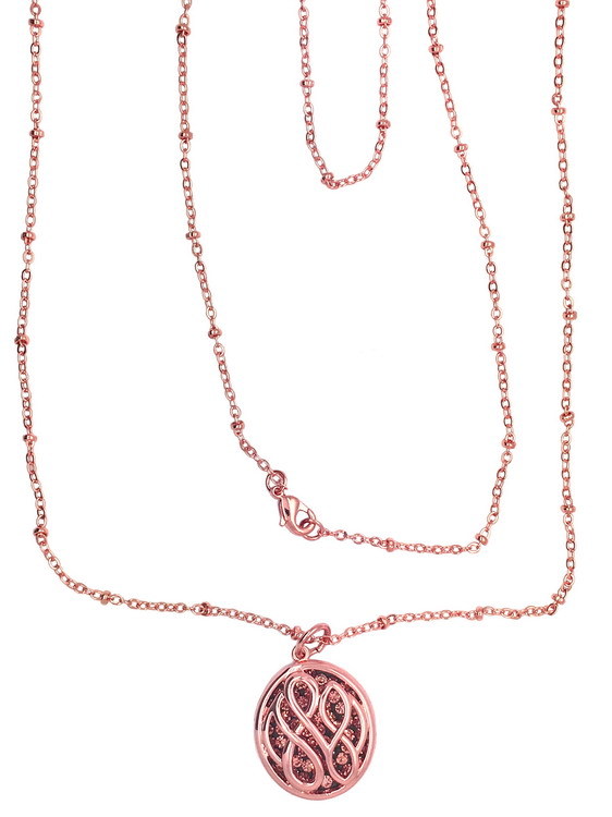 36" Chain Necklace with Flash Rose Gold Plated Pendant & Pink Crystals ...
