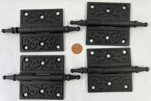 4 Antique Style Loose Pin Eastlake Cast Iron Door Hinges 3x3 Finials ...