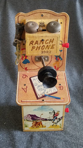 VTG RANCH PHONE Gong Bell Cowboy Western Toy Telephone Codeg 1950's ...