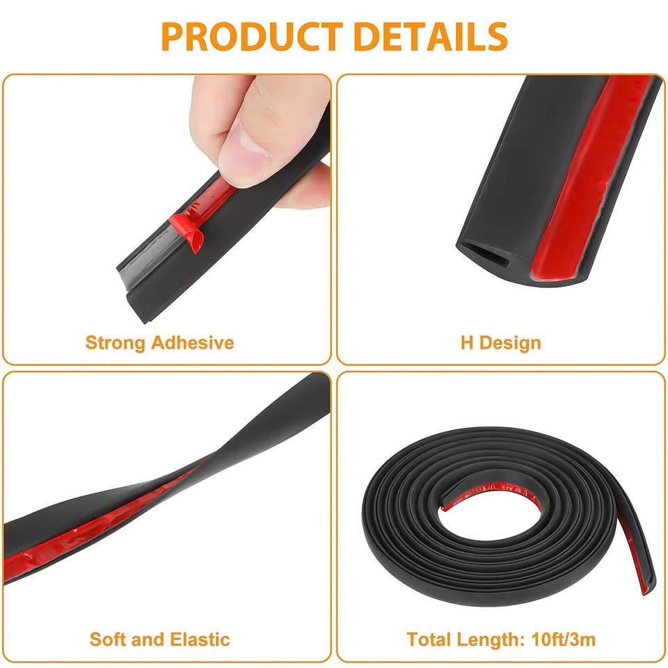 10FT Car Side Window Trim Edge Moulding Rubber Weatherstrip T-Shape ...