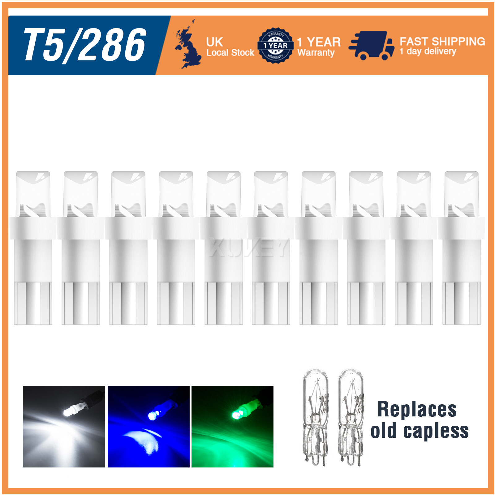 10 x LED 286 DASHBOARD SMALL CAPLESS WEDGE 12V 1.2W DASH PANEL LIGHT ...