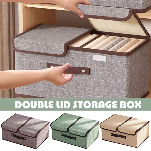 Cotton Foldable Double Lid Storage Box Miscellaneous Items Arrangement ...
