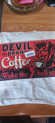 Devil Brand Coffee "Wake the hell up!" 16" x 12.5" Retro Style Tin Sign ...