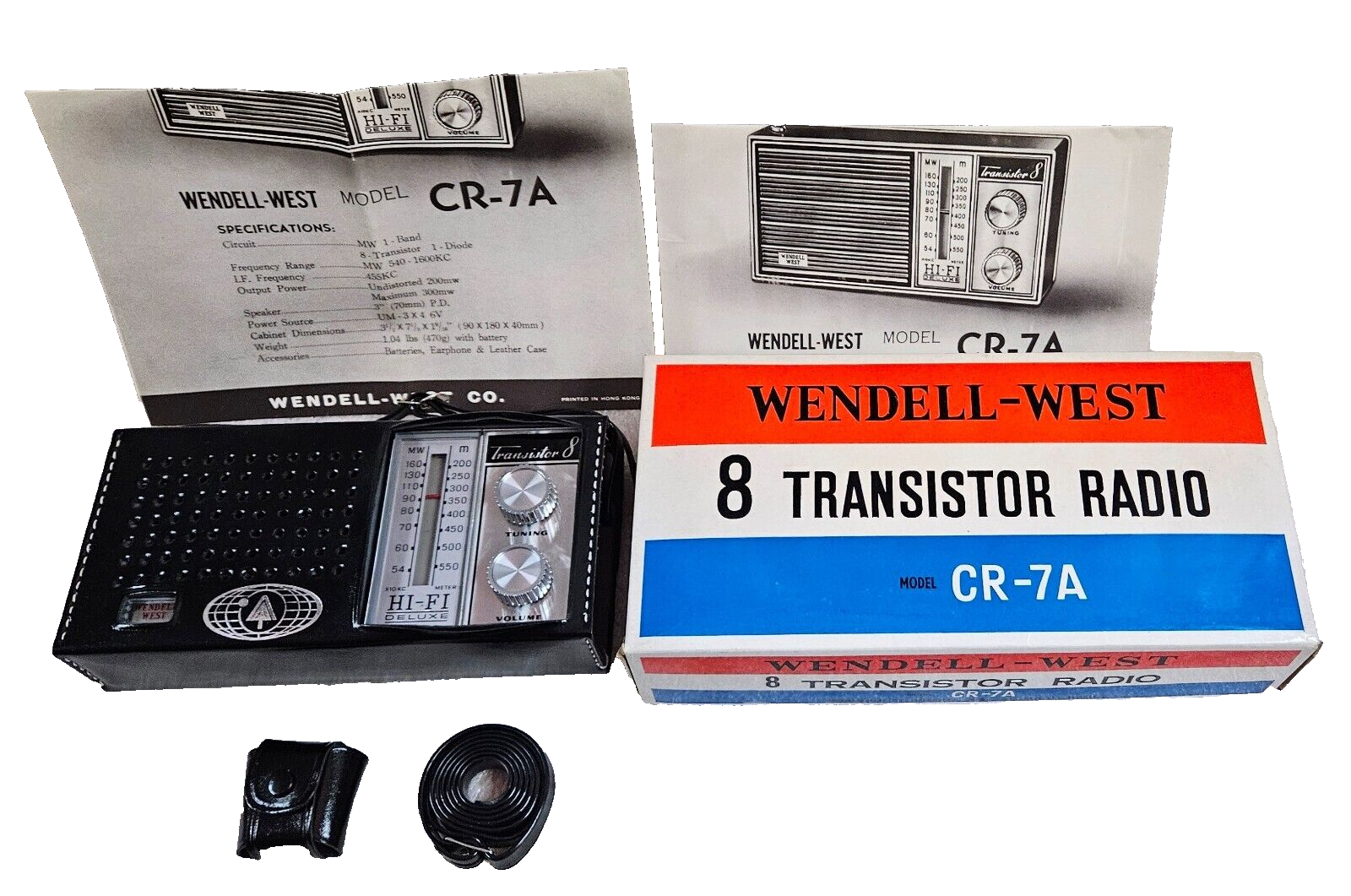 1968 VTG Wendell West Hi-Fi Deluxe 8 Transistor Radio CR-7A Portable AM ...