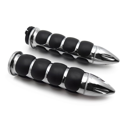 Chrome Bullet 1" Rubber Hand Grips For Harley Chopper Bobber Touring ...