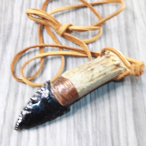 Antler Crown Handle Obsidian Blade Knife Necklace #6859 Mountain Man ...