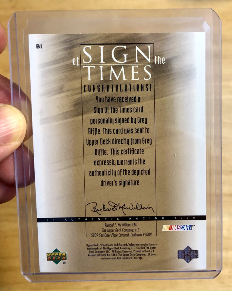 Greg Biffle 2000 Upper Deck Racing Sign of The Times Autograph | eBay