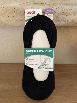 Peds No Show Super Low Cut Liner Sushion Black Shoes Size Wide 5-10 | eBay