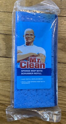 Mr. Clean Sponge Mop With Scrubber Refill Blue Snap On New Sealed | eBay