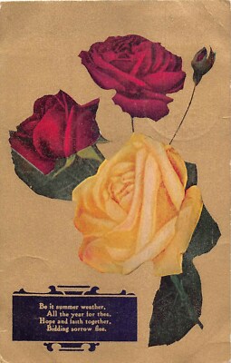 Lovely Red & Yellow Roses With Poem on Gold Background - 1910 Postcard ...