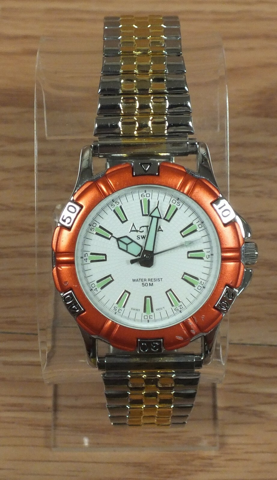 Genuine Activa Swiss 50m Water Resistant Men's Silver Tone & Orange ...