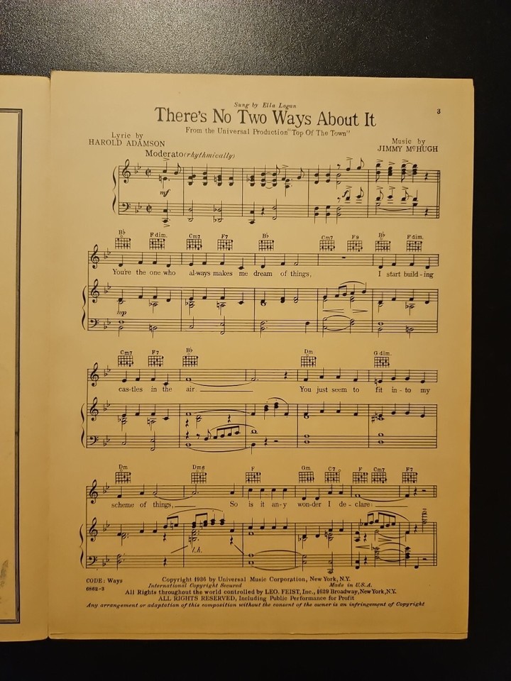 There's No Two Ways About It from Top Of The Town 1936 Sheet Music | eBay