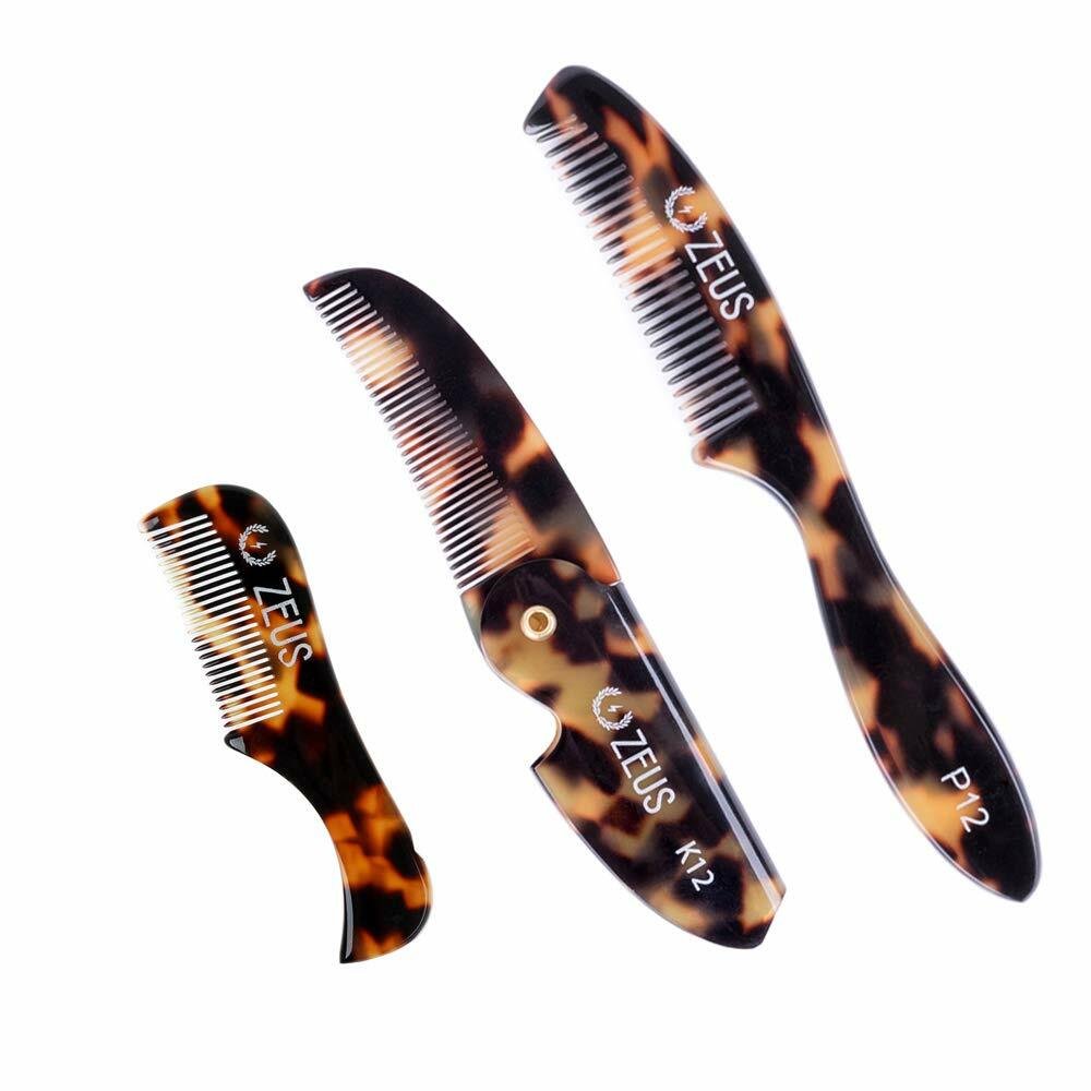 Zeus Natural Cellulose Acetate Tortoiseshell Mustache Comb Set for Men ...