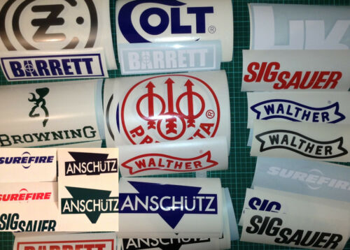 Gun Stickers Pack 12 Firearm Decals Winchester Browning Colt CZ Barrett ...