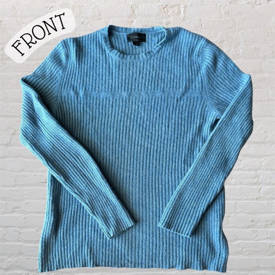 Express Light Blue Ribbed 100% Lambswool Sweater - Men's Size S/M | eBay
