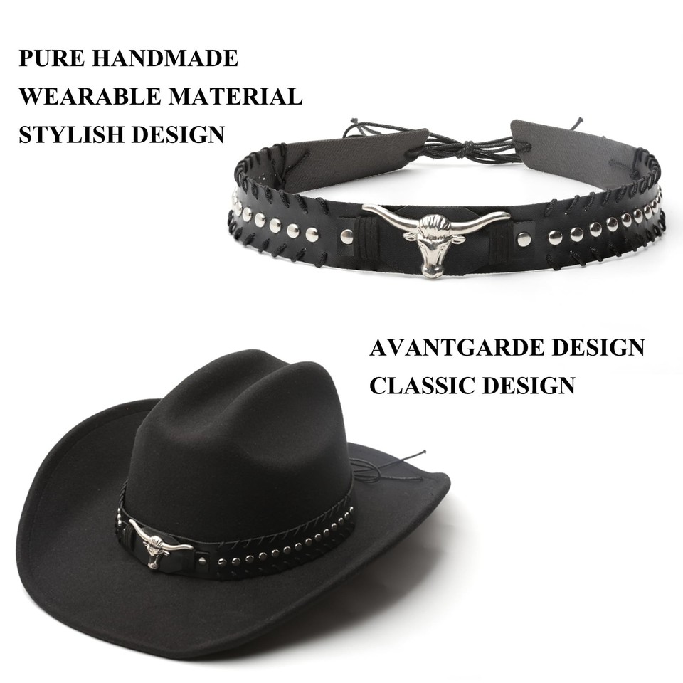 Black Leather Cowboy Hat Bands for Men Women - Western Hats Medium, #5 ...