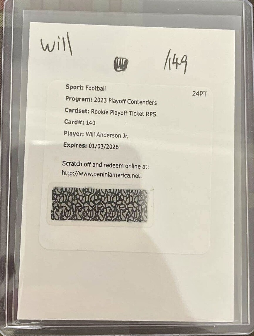 Will Anderson Jr 2023 Playoff Contenders /149 Rookie Playoff Ticket RPS ...